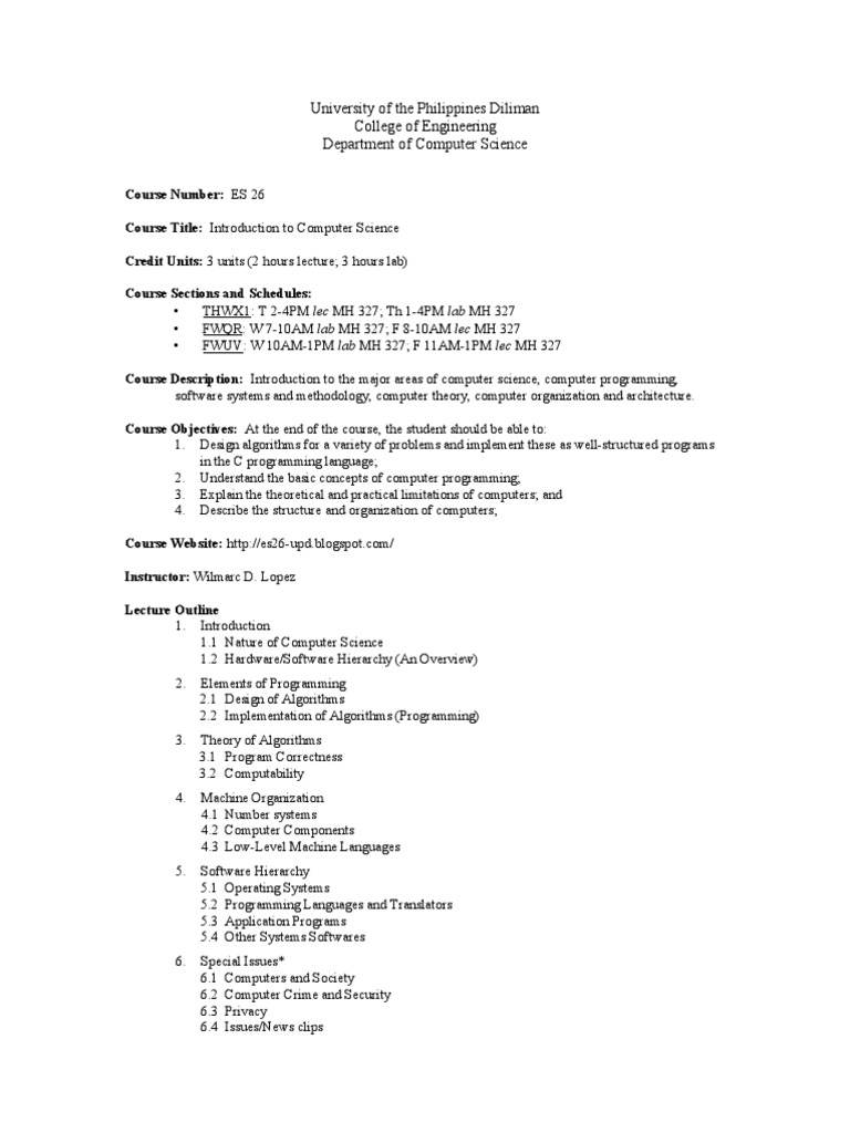 ES26 Syllabus | PDF | Computer Science | Computer Programming