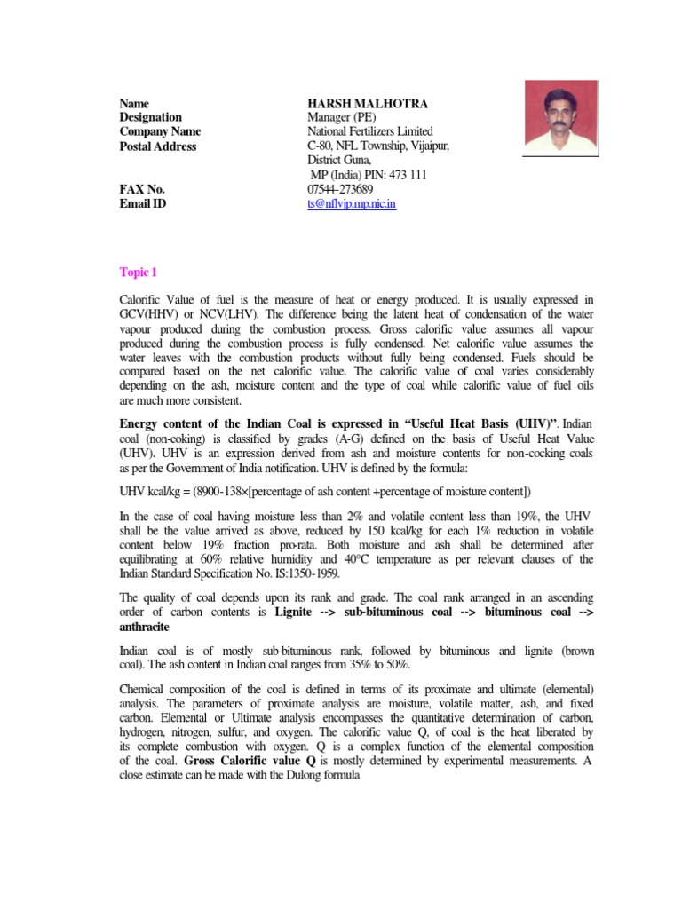 CV Formula | PDF | Lignite | Coal