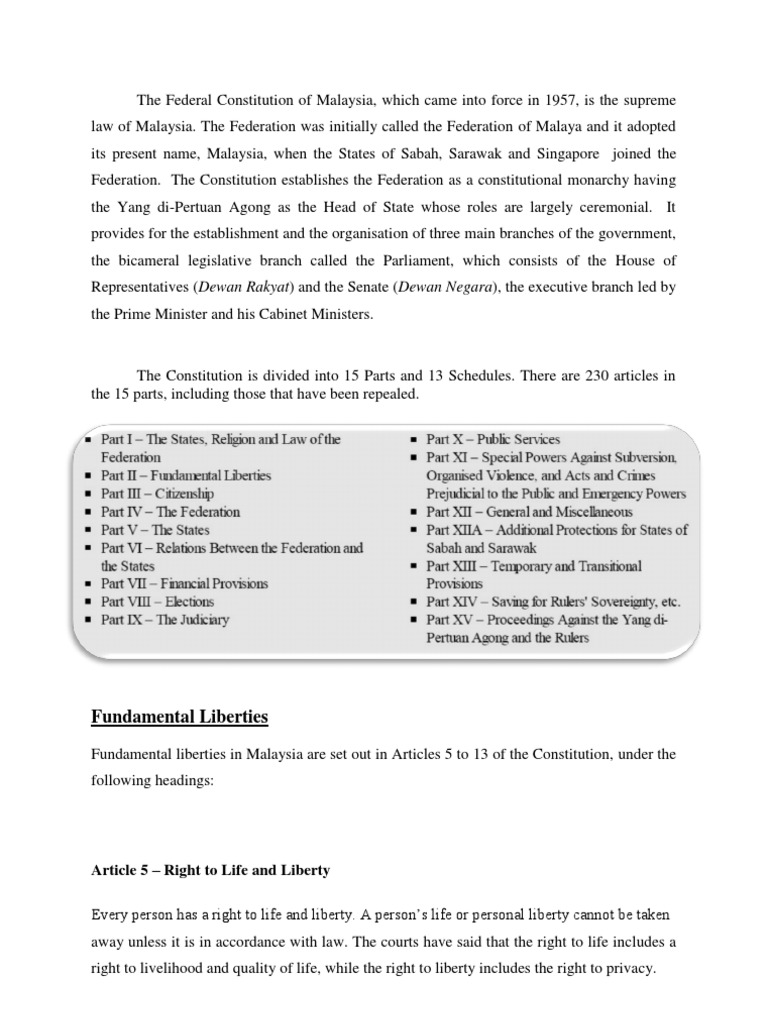 The Federal Constitution Of Malaysia Pdf Social Institutions