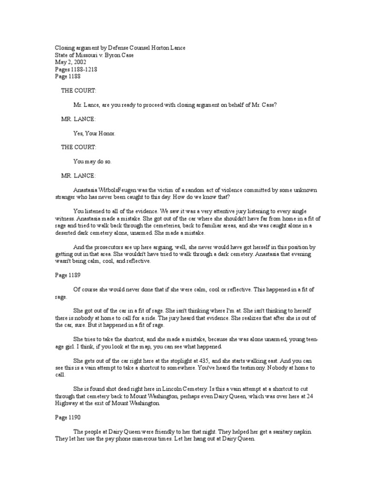 Byron Case Transcripts 28 Closing Argument Defense | Verdict | Witness