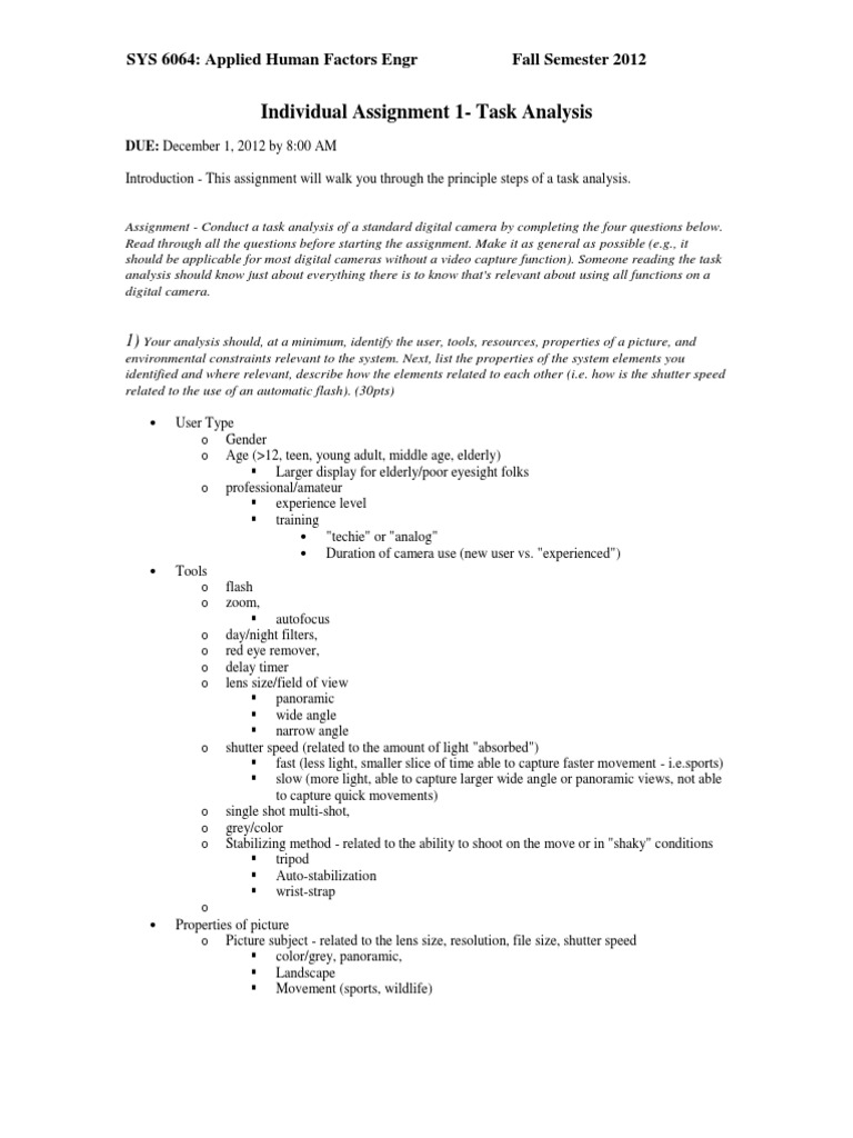 SYS 6040 - HFE - Task Analysis - IndividualAssignment1 | PDF | Camera ...