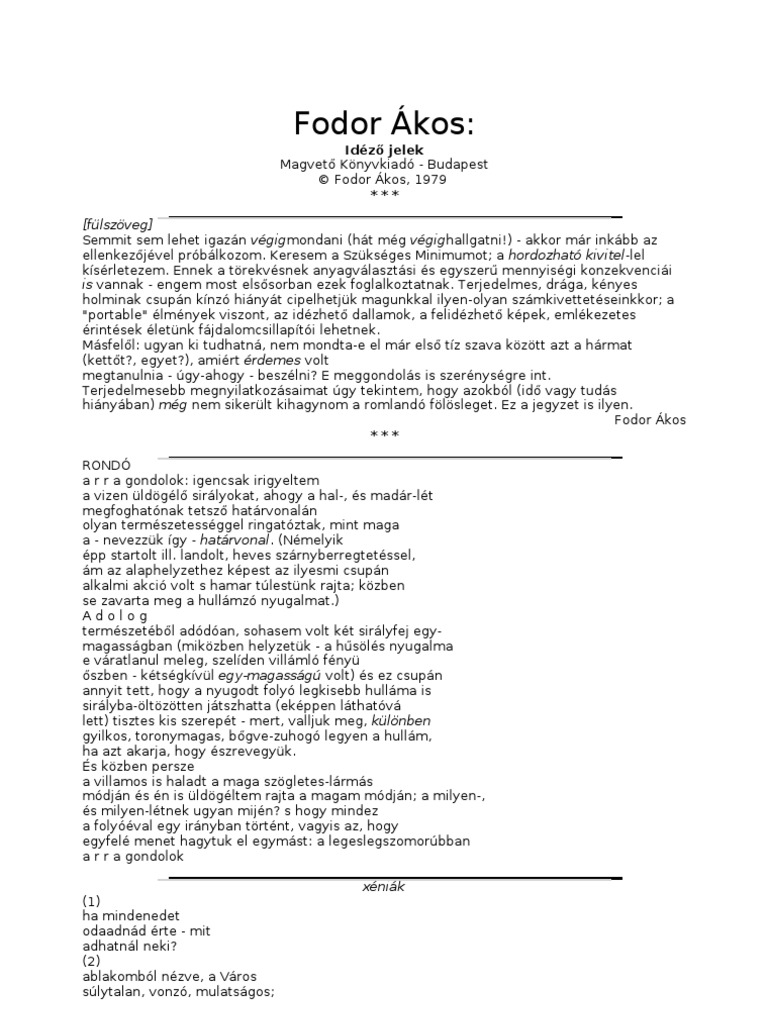 Fodor Ákos :idéző Jelek | PDF