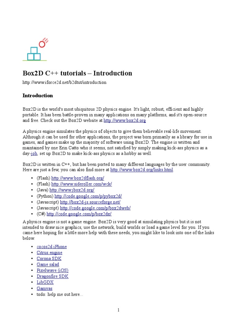 Box2D C++ Tutorials - Introduction | PDF | Friction | Force