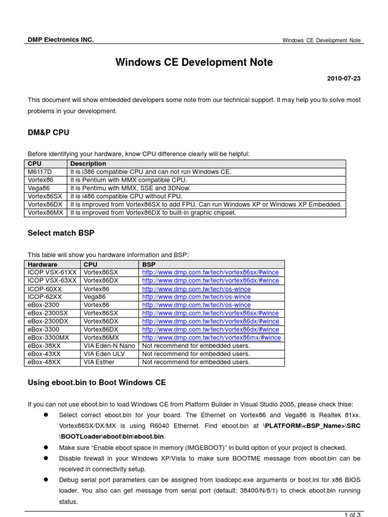 WinCE Development Note | Download Free PDF | Booting | Bios