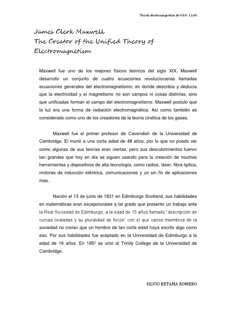 Aportaciones de James Clerk Maxwell | PDF | James Clerk Maxwell ...