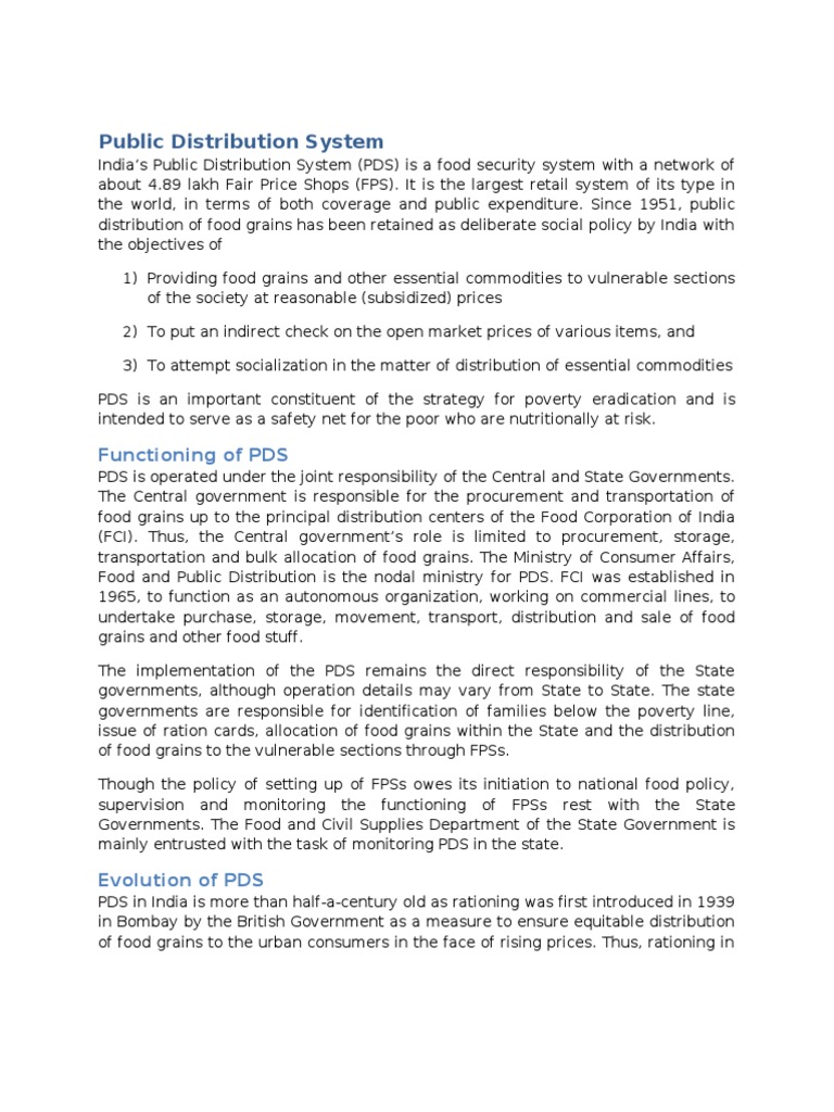 Public Distribution System | PDF | Society | Poverty