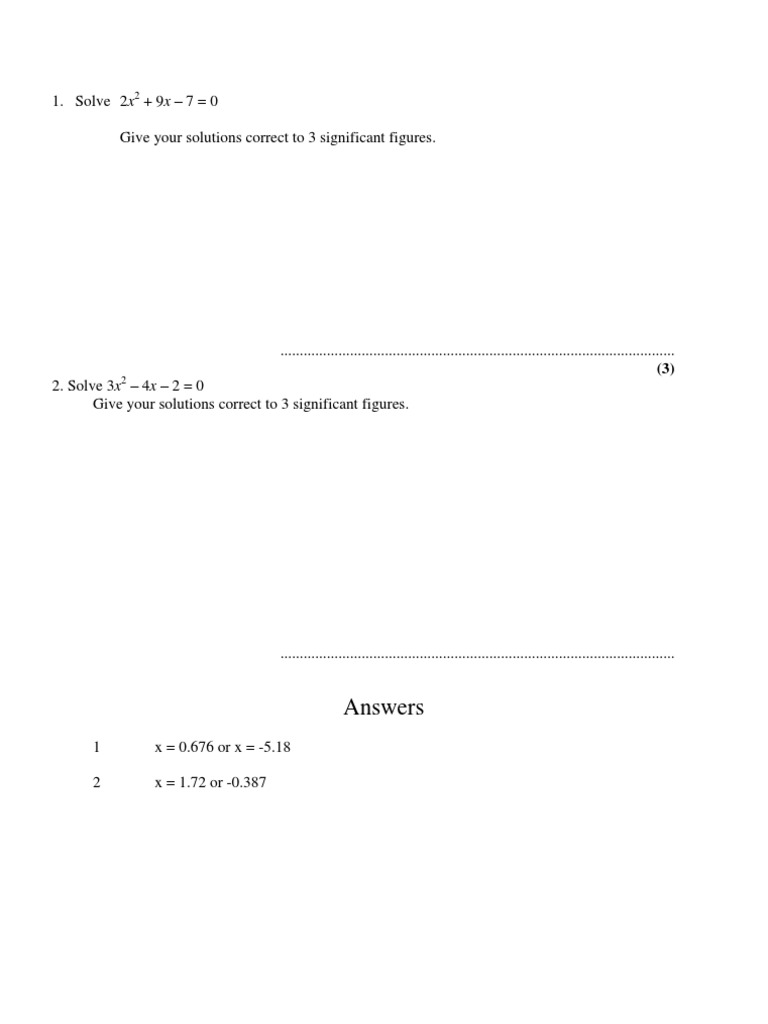Solving Quadratics Using The Formula | PDF | Quadratic Equation | Equations