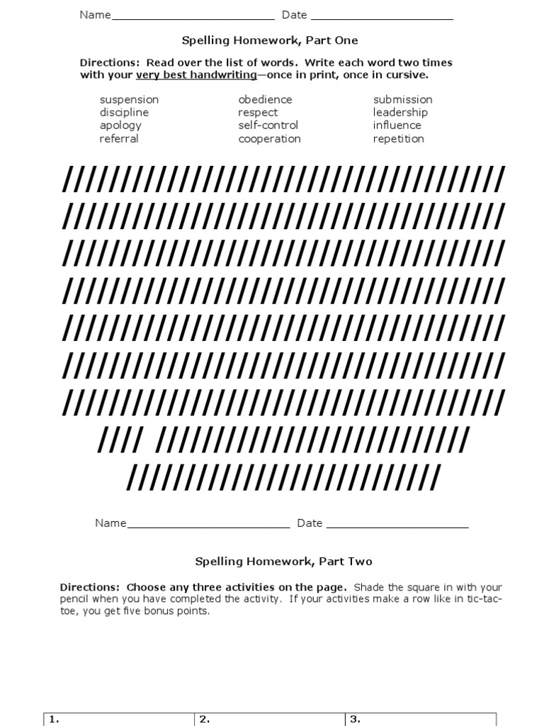 Spelling Homework Activities Guide | PDF