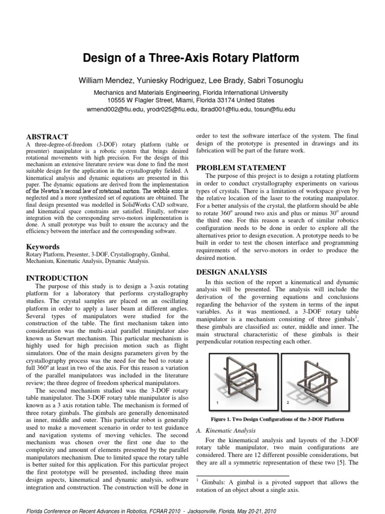 Three Axis Rotary Platform | PDF | Rotation Around A Fixed Axis | Rotation