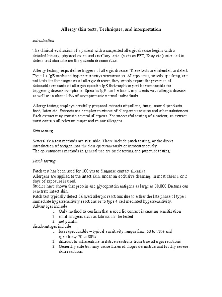 Allergy Skin Tests | PDF | Allergy | Allergen