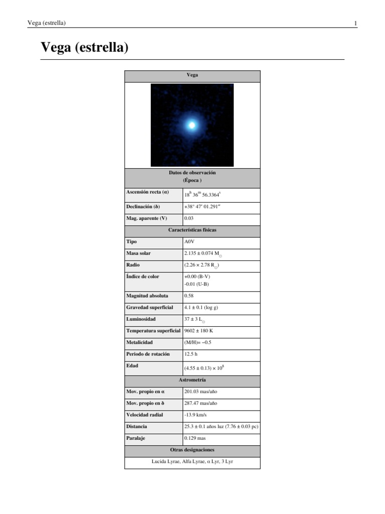 Características de la estrella Vega | PDF | Astronomía estelar ...