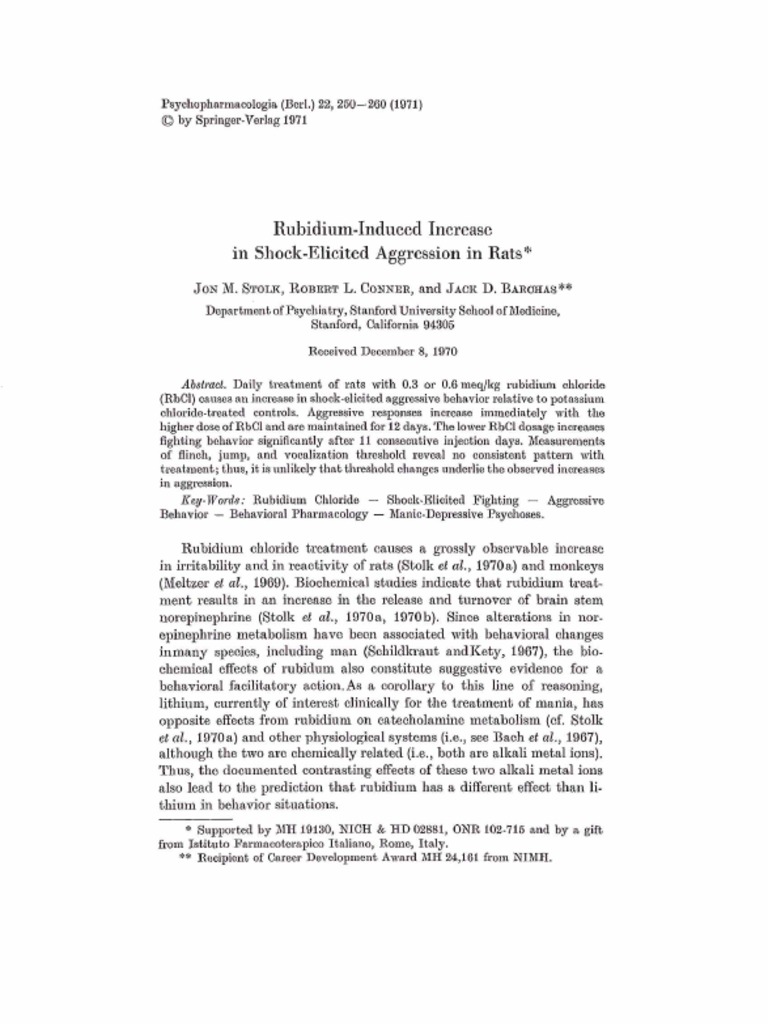 Rubidium-Induced Increase in Shock-Elicited Aggression in Rats | PDF