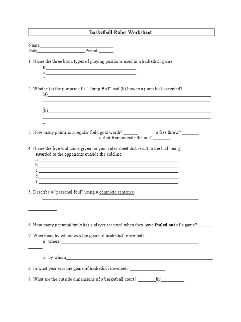Basketball Rules Worksheet | PDF | Sports | Rules