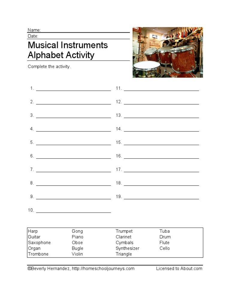 Music Instruments for Kids Activity | PDF | Language Arts & Discipline ...