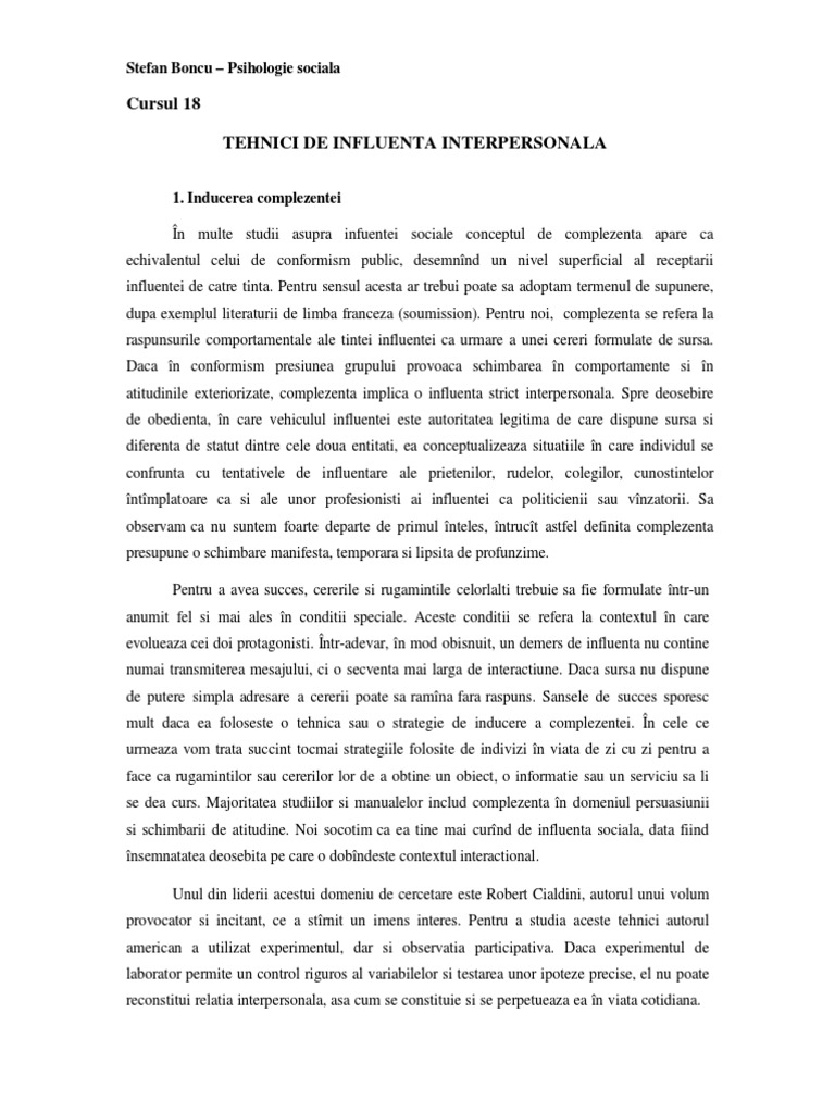 Tehnici de Influenta Interpersonala | PDF