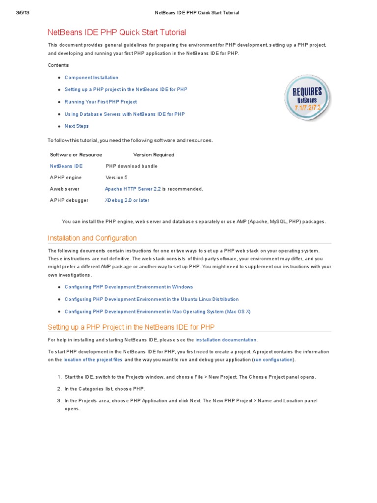 NetBeans IDE PHP Quick Start Tutorial | Download Free PDF | Net Beans | Applications & Software