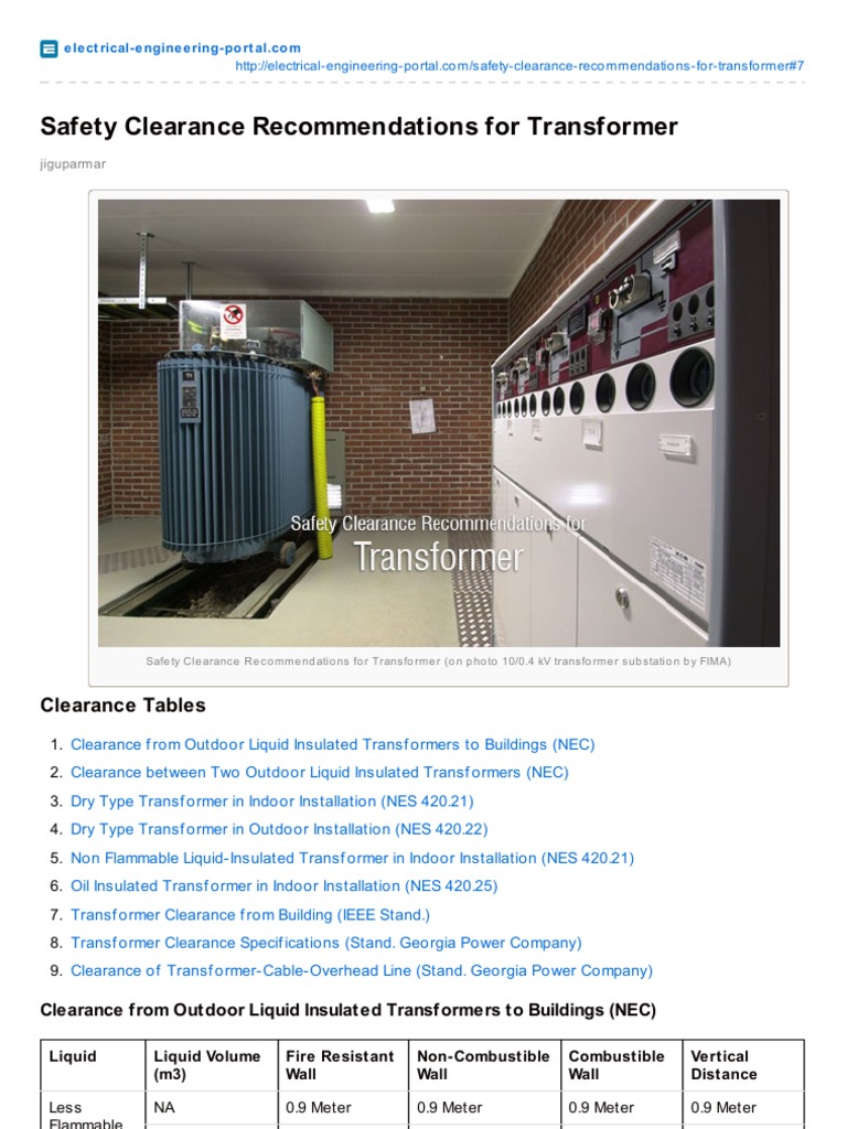 Safety Clearance Recommendations For Transformer | PDF | Insulator ...