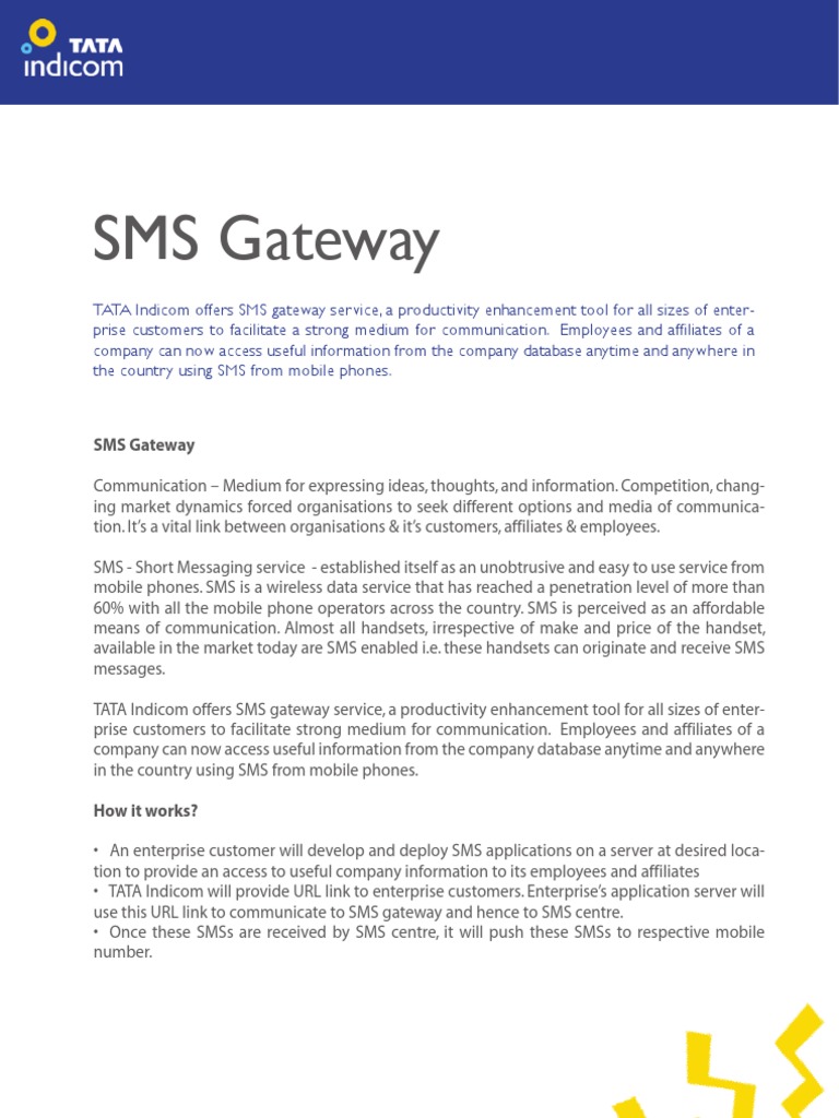 Tata Indicom SMS Gateway | PDF | Short Message Service | Gateway ...