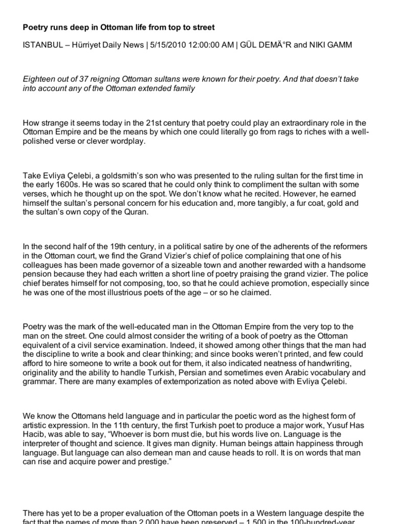 Poetry Runs Deep in Ottoman Life From Top To Street | PDF | Ottoman ...