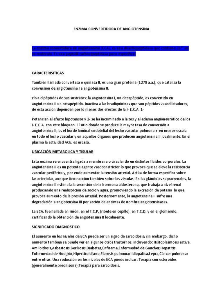 Enzima Convertidora de Angiotensina | PDF | Angiotensina | Especialidades Medicas