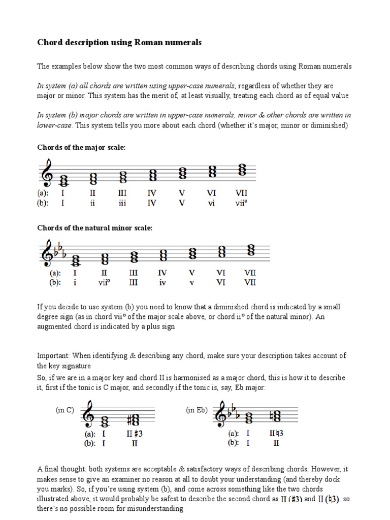 Chord Description Using Roman Numerals: Chords of The Major Scale | PDF ...
