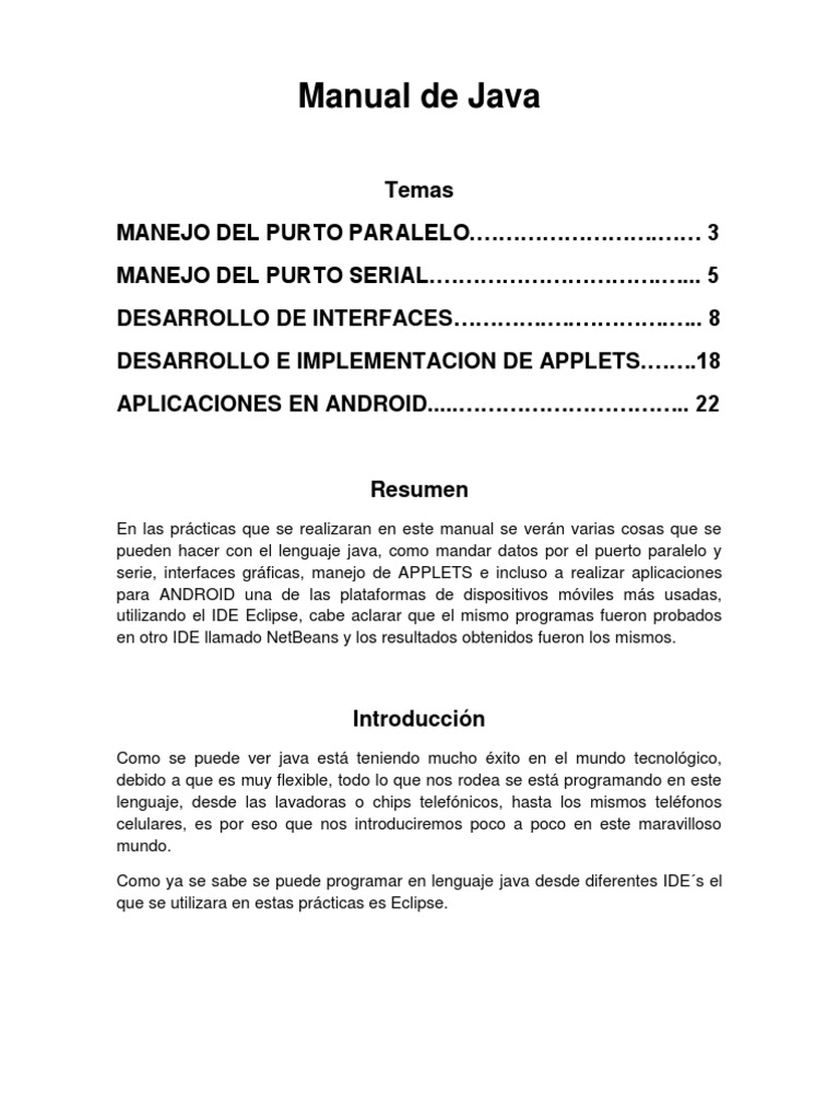Manual De Java Pdf Entorno De Desarrollo Integrado Java Lenguaje De Programación