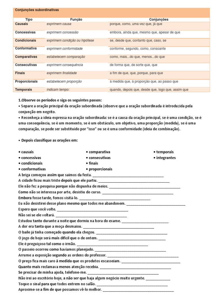 Conjunções subordinativas