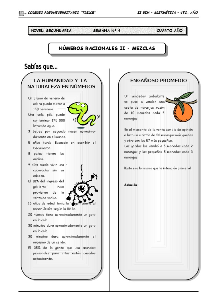 4to. Año - ARIT - Guia 4 - Números Racionales II - Mezclas | PDF | Vino | café