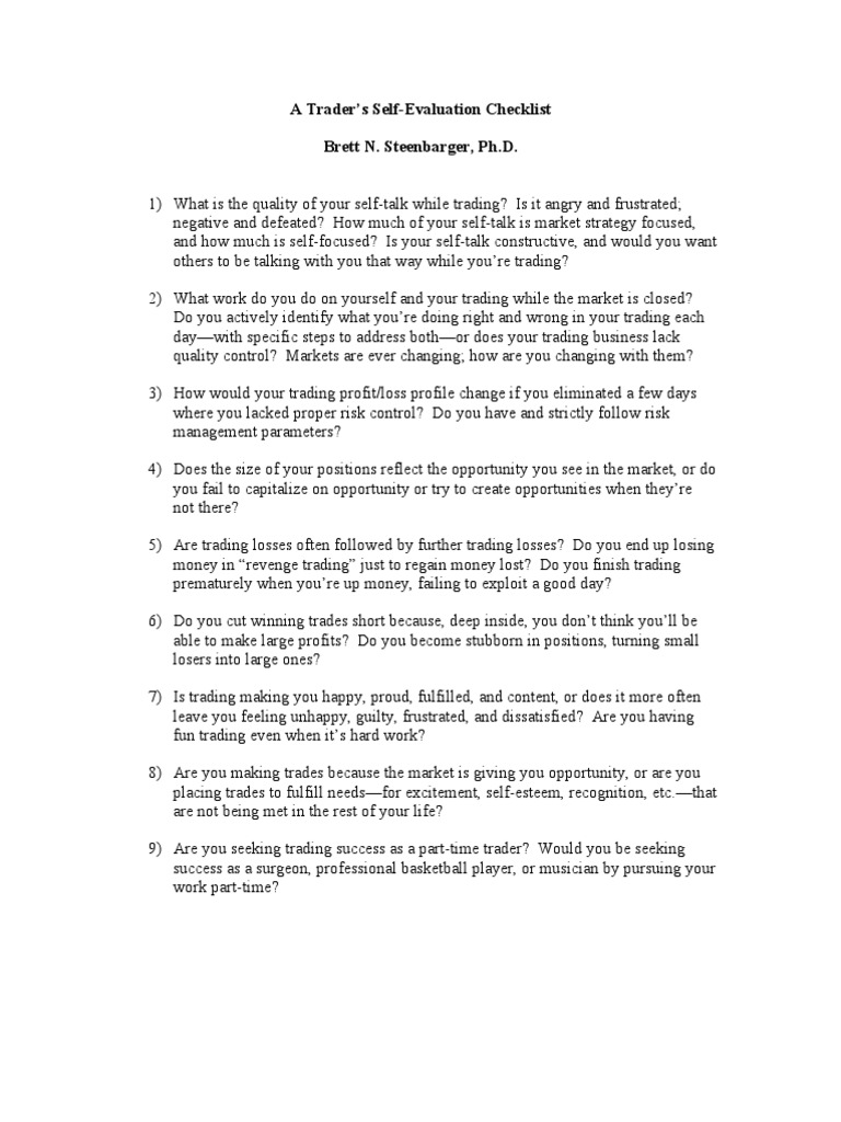 A Trader's Self-Evaluation Checklist | PDF | Psychology | Behavioural ...