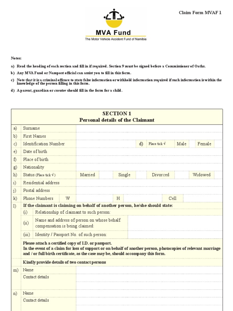 MVA Main Claim Form March 2008 | PDF | Social Security (United States ...