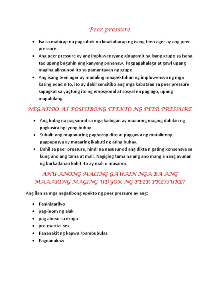 Epekto NG Peer Pressure | PDF
