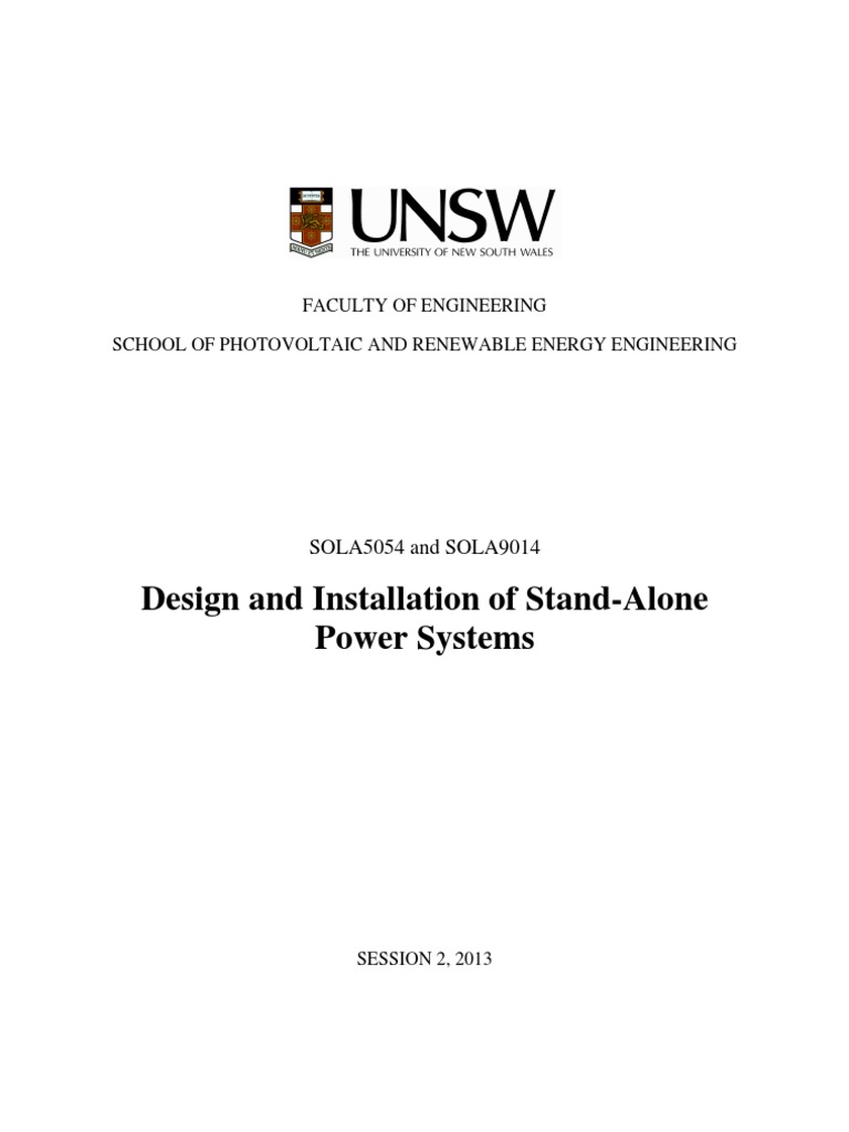 UNSW StandAlone Sysyems Course Outline | PDF | Photovoltaic System ...