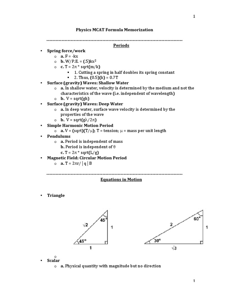 Physics MCAT Formula Sheet | PDF | Lens (Optics) | Waves
