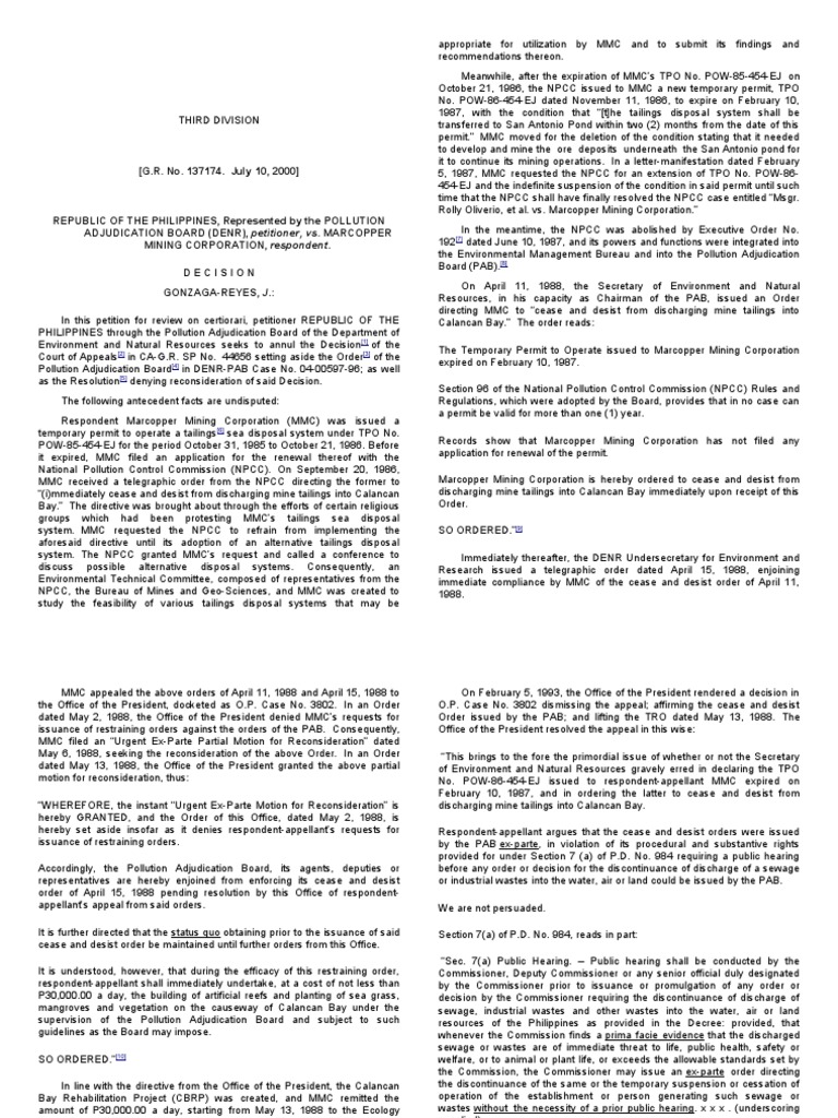 Republic Vs Marcopper Mining Corporation G.R. No. 137174 July 10 2000 ...