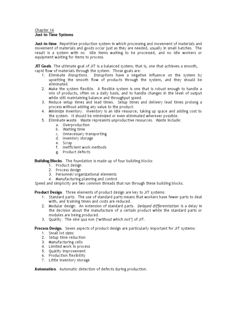 Chapter 14 - Just in Time Systems | PDF | Lean Manufacturing | Inventory