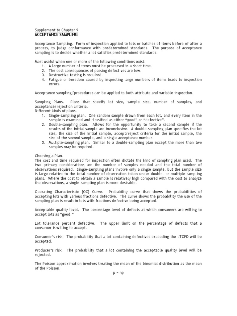 Supplement To Chapter 9 | PDF | Sampling (Statistics) | Sample Size Determination
