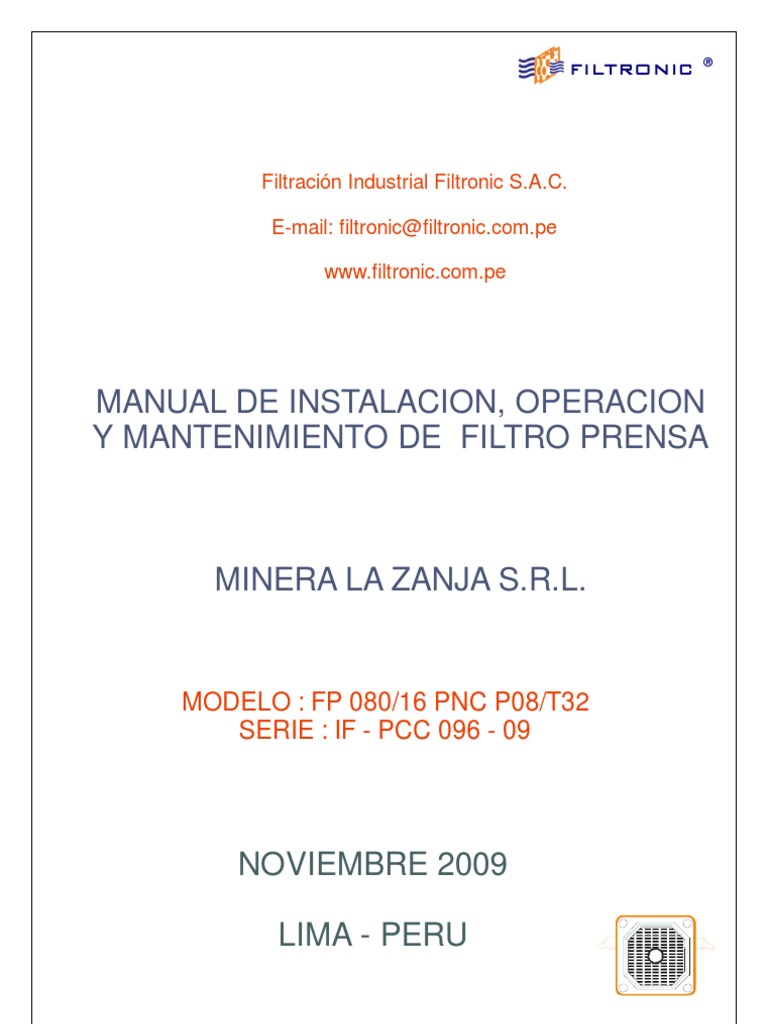 Manual de Operacion de Filtro Prensa | PDF | Filtración | Bomba