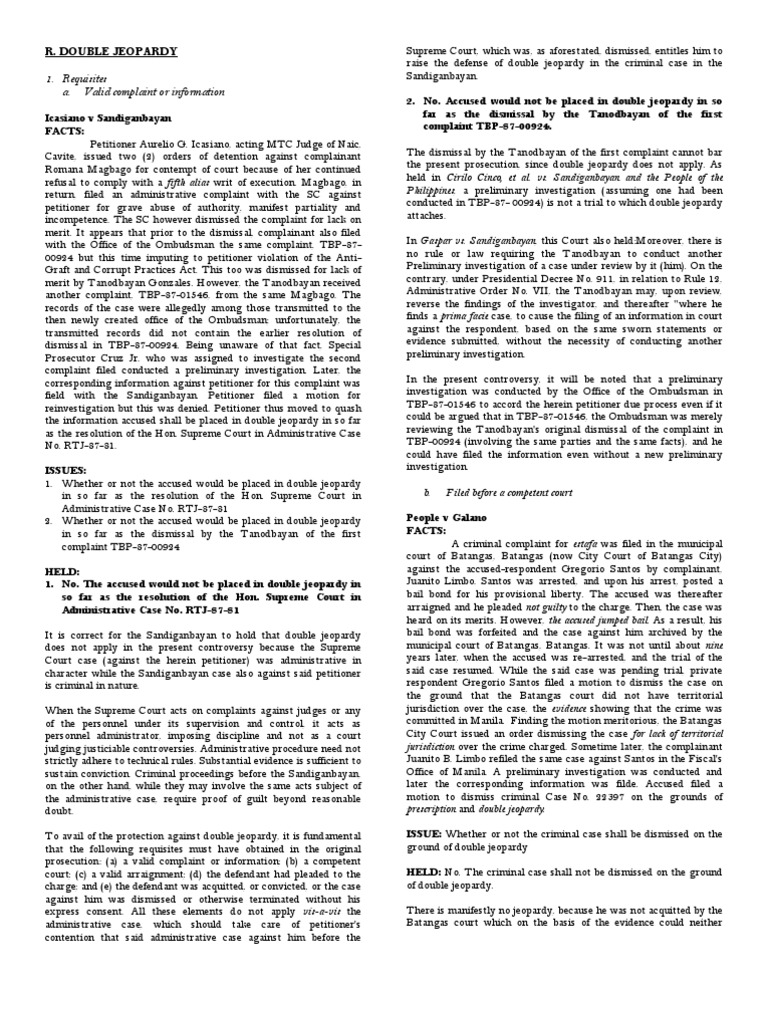 Short Case Digests in Double Jeopardy | PDF | Double Jeopardy | Acquittal