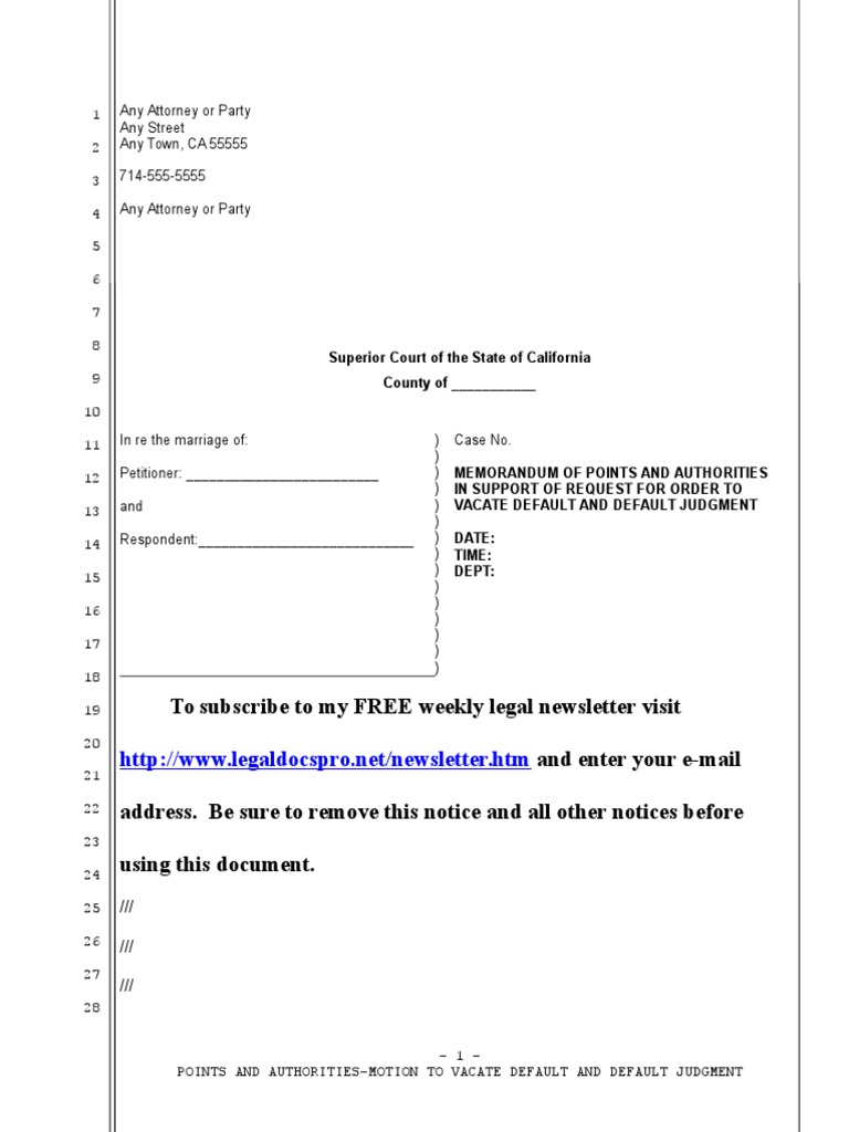 Motion to Vacate Default Judgment | PDF | Default Judgment | Discovery ...