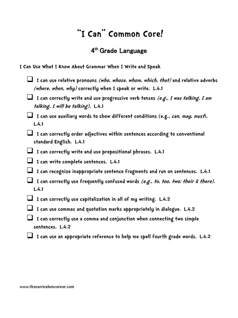 4th Grade Common Core Language Skills | PDF | Word | Style (Fiction)