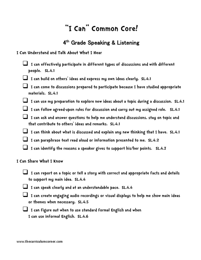 4th Grade Speaking & Listening Skills | PDF | Career & Growth