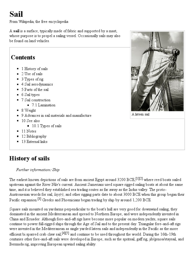 Sail - Wikipedia, The Free Encyclopedia | PDF | Sail | Sailboat Types