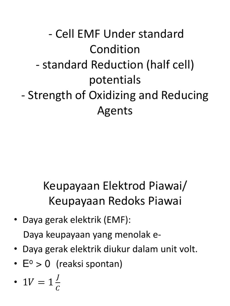 Standard Electrode Potentials and EMF | PDF | Redox | Materials