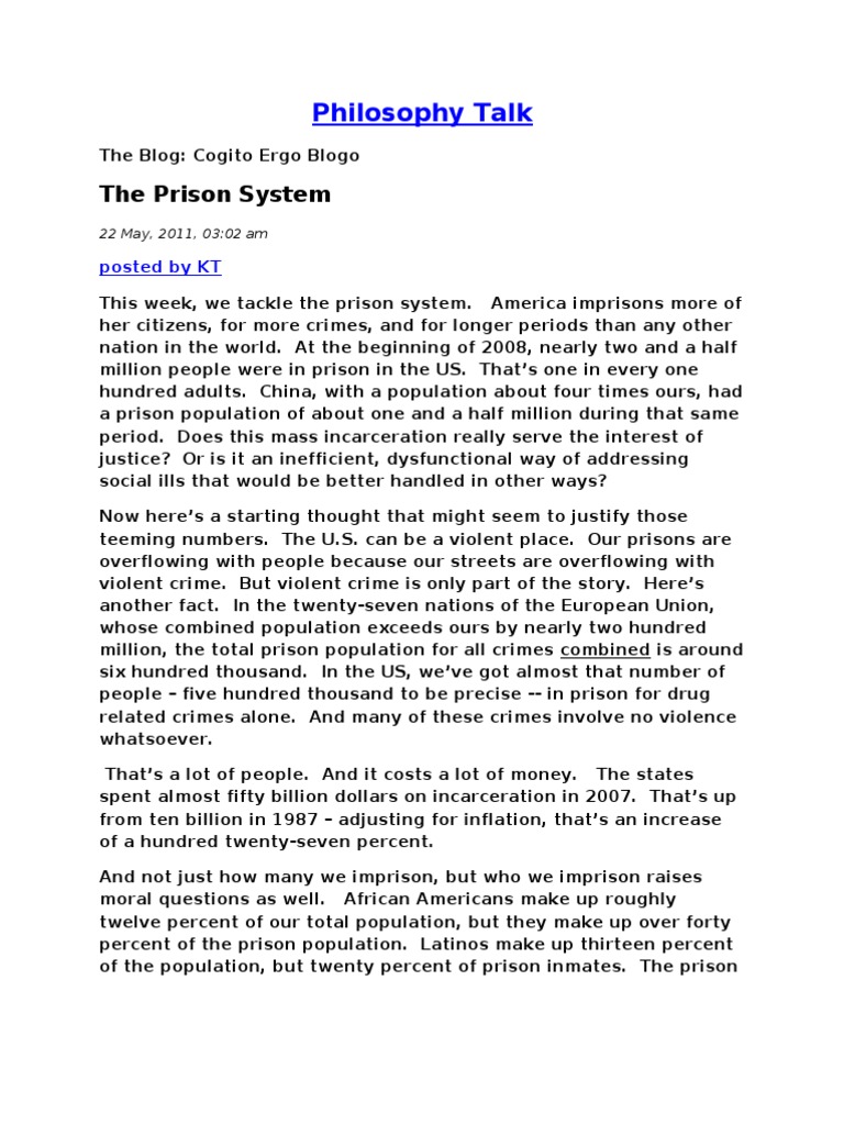 Philosophy Talk: The Prison System | PDF | Punishments | Prison