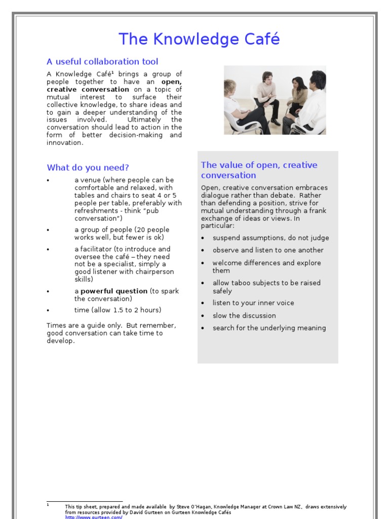Knowledge Cafe Tipsheet | Download Free PDF | Facilitator | Conversation