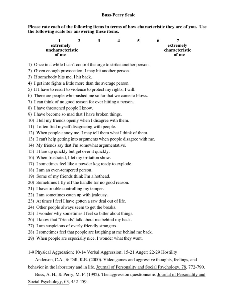 Buss Perry Scale