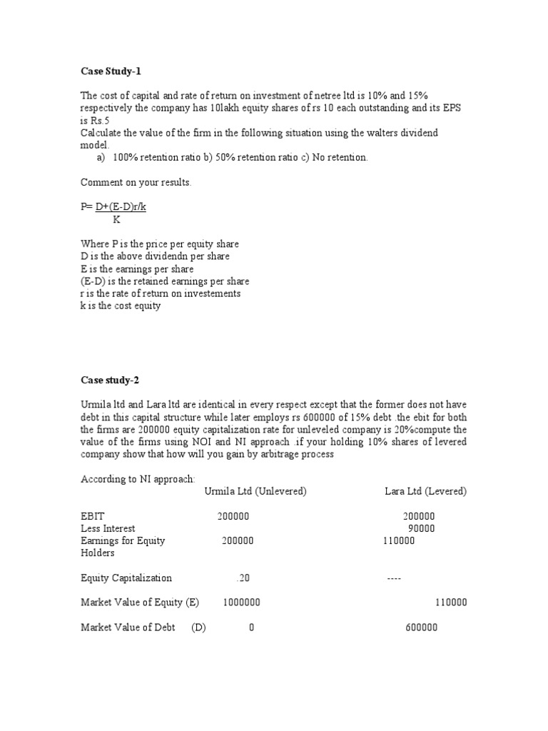 Case Study | PDF | Equity (Finance) | Dividend
