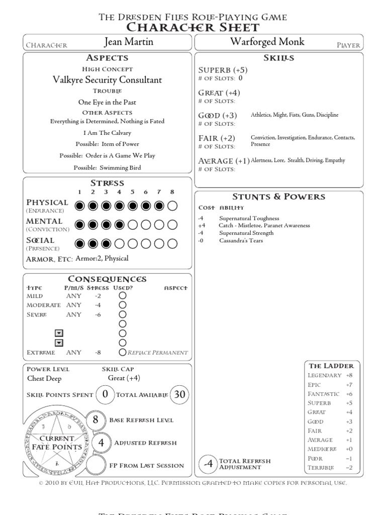 Dresden Files Form Fillable Npc - Printable Forms Free Online