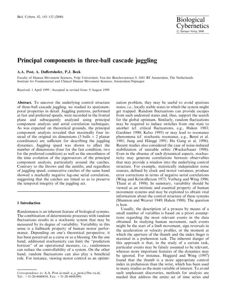Principal Components in Three-Ball Cascade Juggling | PDF