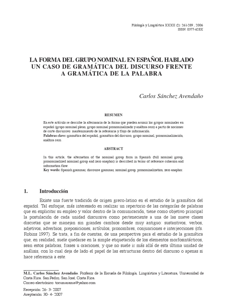La Forma Del Grupo Pronominal en Español Hablado PDF | PDF | Sustantivo ...